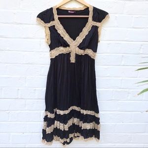 Super Star | Dresses | Super Star Black Crinkle Honeyed Gold Lace Dress ...